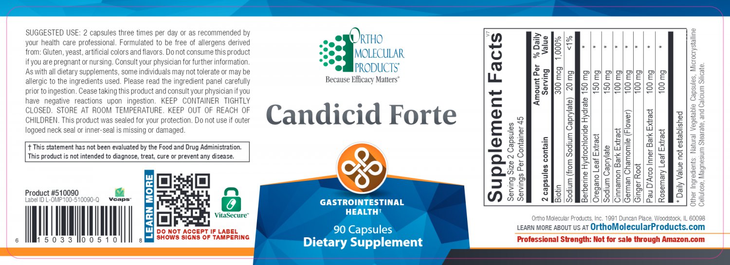 Ortho Molecular Candicid Forte 90 Capsules - 14 B Day Ship