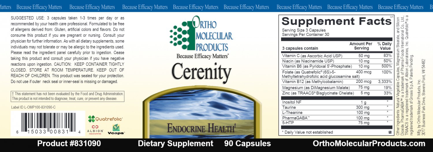 Ortho Molecular Cerenity 90 Capsules - 14 B Day Ship