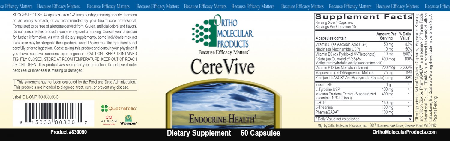 Ortho Molecular Cerevive 60 Capsules - 14 B Day Ship