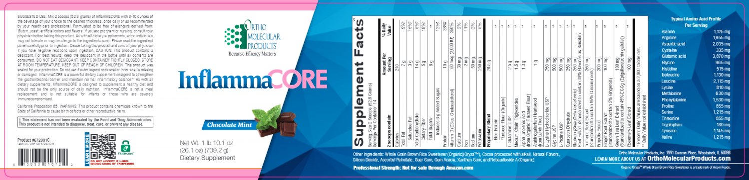 Ortho Molecular Inflammacore Chocolate Mint 14 servings - 14 B Day Ship