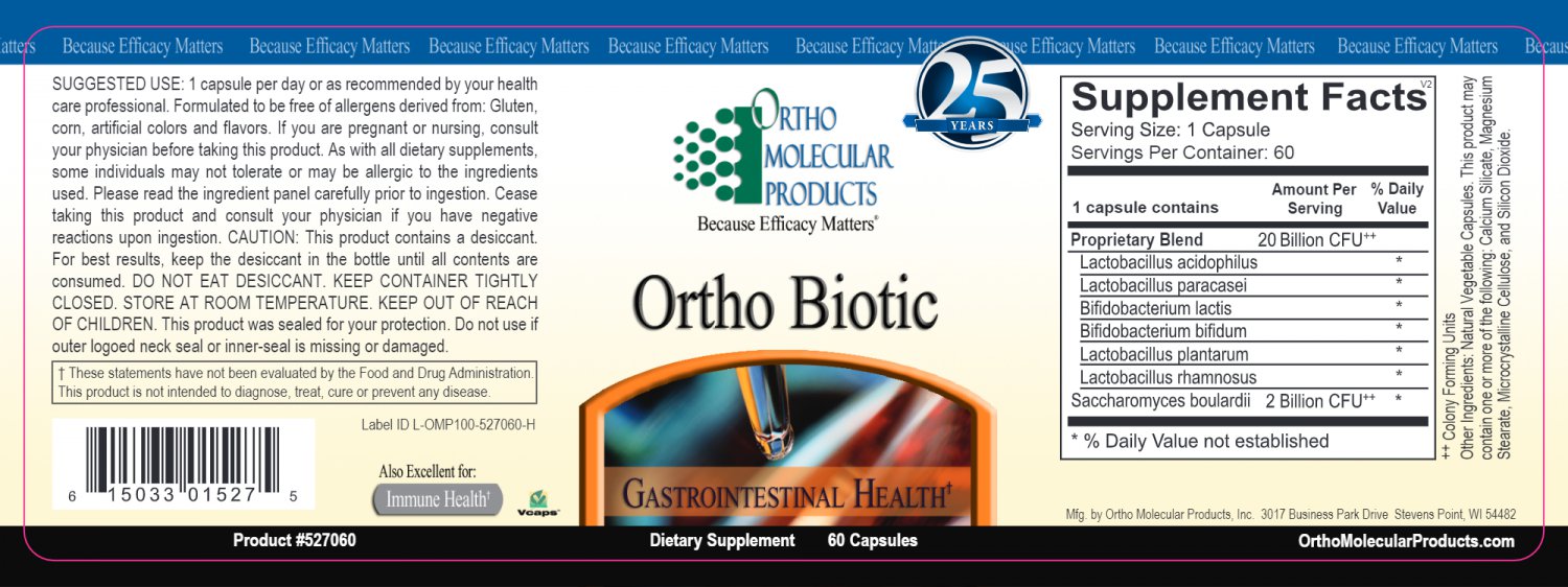 Ortho Molecular Ortho Biotic 60 Capsules - 14 B Day Ship