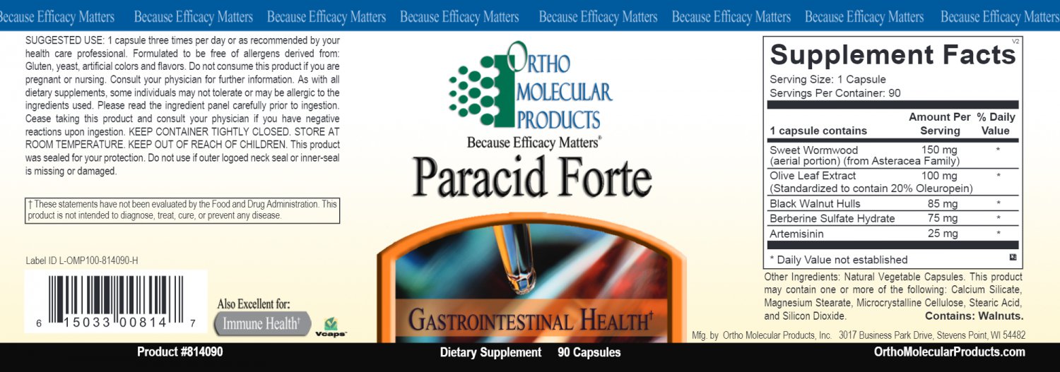 Ortho Molecular Paracid Forte 90 Capsules - 14 B Day Ship