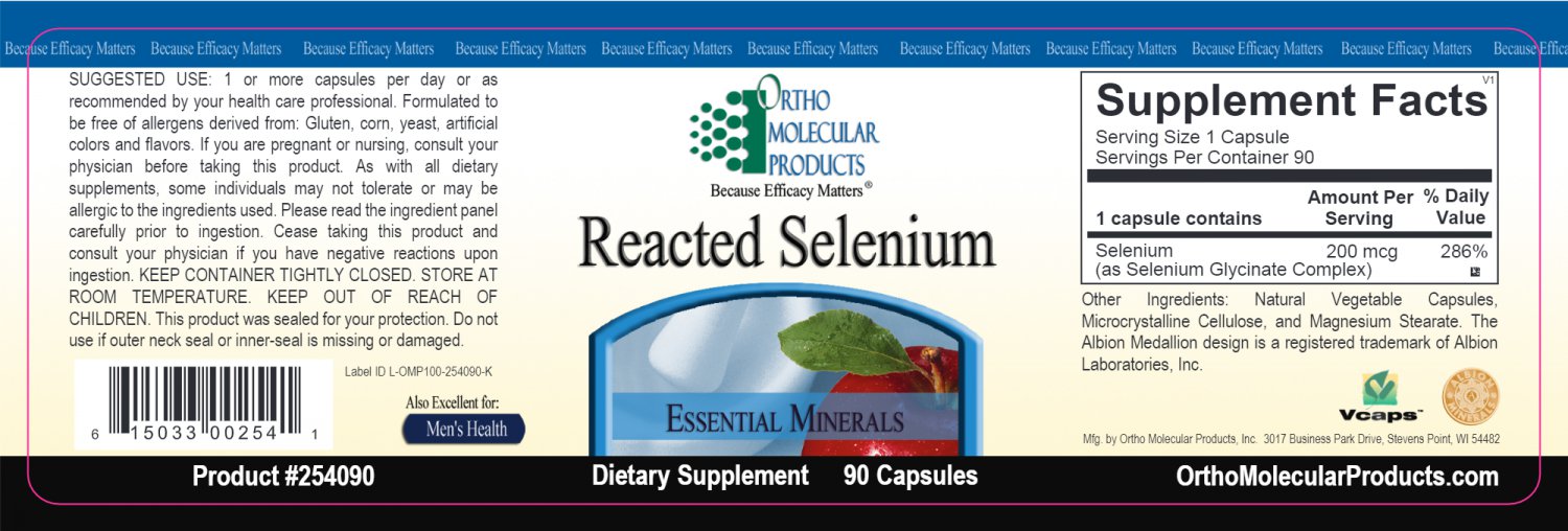 Ortho Molecular Reacted Selenium 90 Capsules - 14 B Day Ship