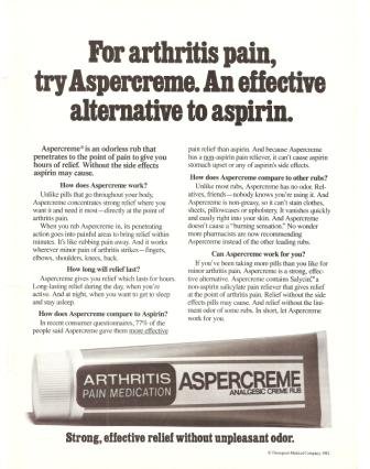 Aspercreme Vintage Ad 1983 Arthritis Pain Medication Creme Rub
