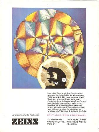 Carl Zeiss Optics Orange Vintage Ad April 1966 French
