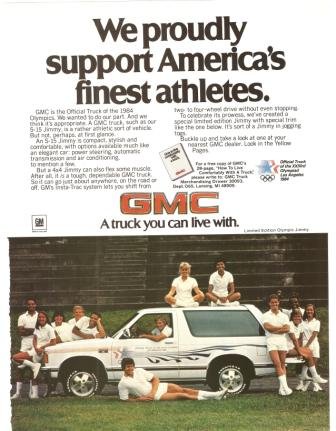 GMC Official Truck S-15 Jimmy Limited Edition Vintage Ad 1984 Olympics
