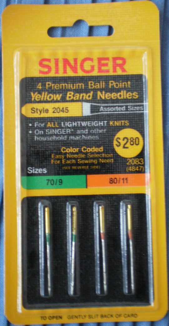 Singer Premium Ball Point Yellow Band Needles 2045 Asstd Sizes 70/9 80/ ...