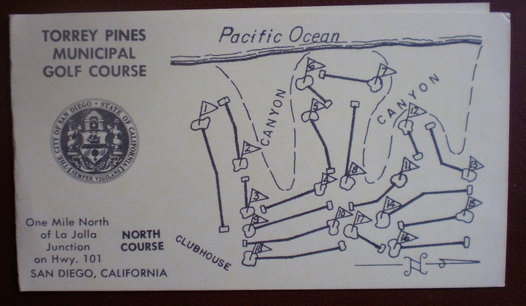 Vintage Golf Scorecard Torrey Pines Municipal Course San Diego yellow ...