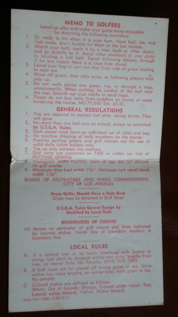 Vintage Golf Scorecard Wilson Municipal Golf Course Griffith Park Los ...