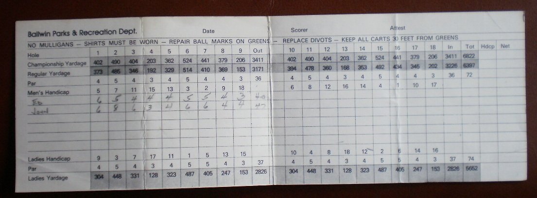 Vintage Golf Scorecard Ballwin Municipal Golf Course Missouri