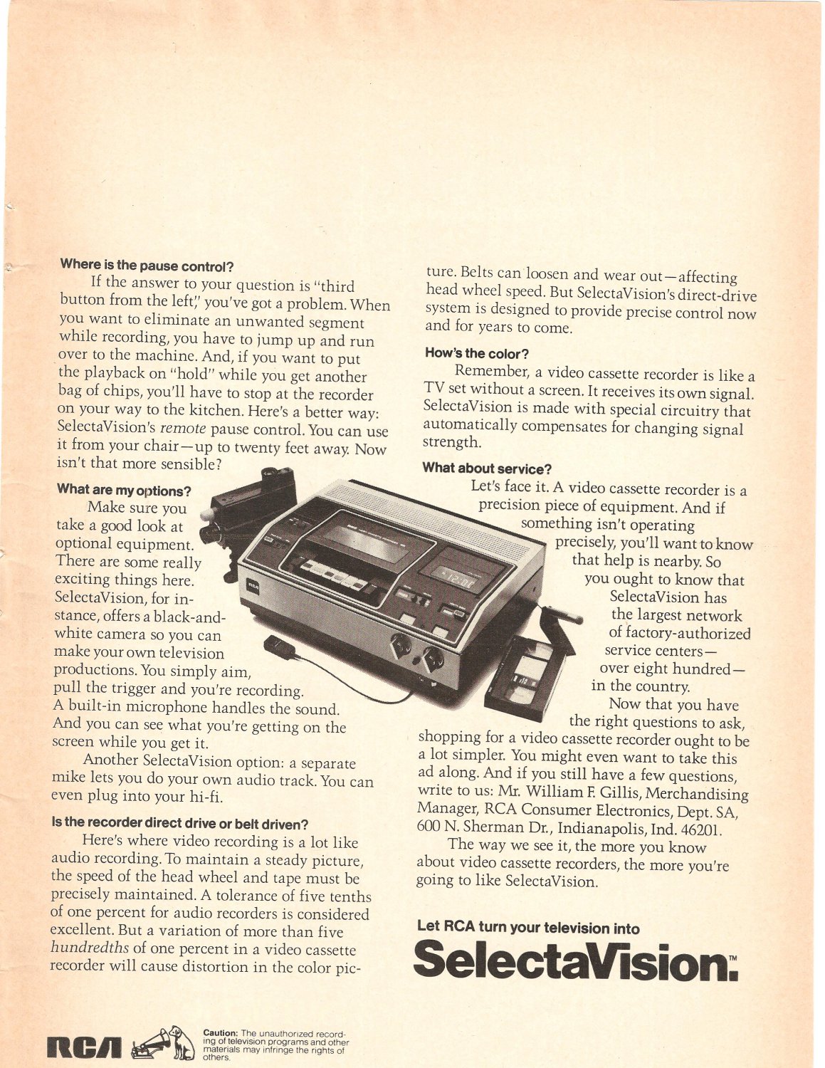 Vintage Ad RCA SelectaVision Video Cassette Recorder Questions 1978 2 pages