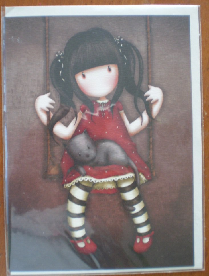 Santoro Note Card Suzanne Woolcott Gorjuss Swing Cat