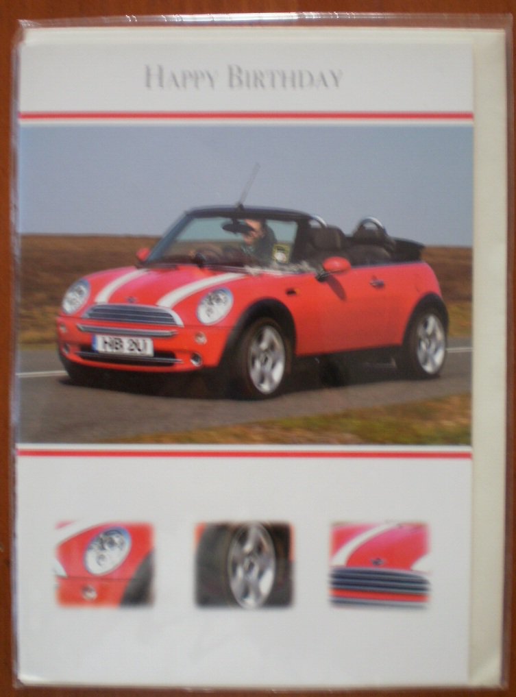 Mini Cooper Convertible Birthday Card British Red Cross Blossoms & Bows
