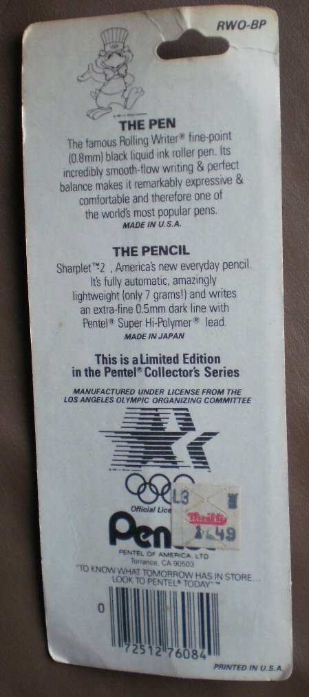 Pentel Olympics Pen Pencil Official Licensed 1984 Los Angeles Limited ...