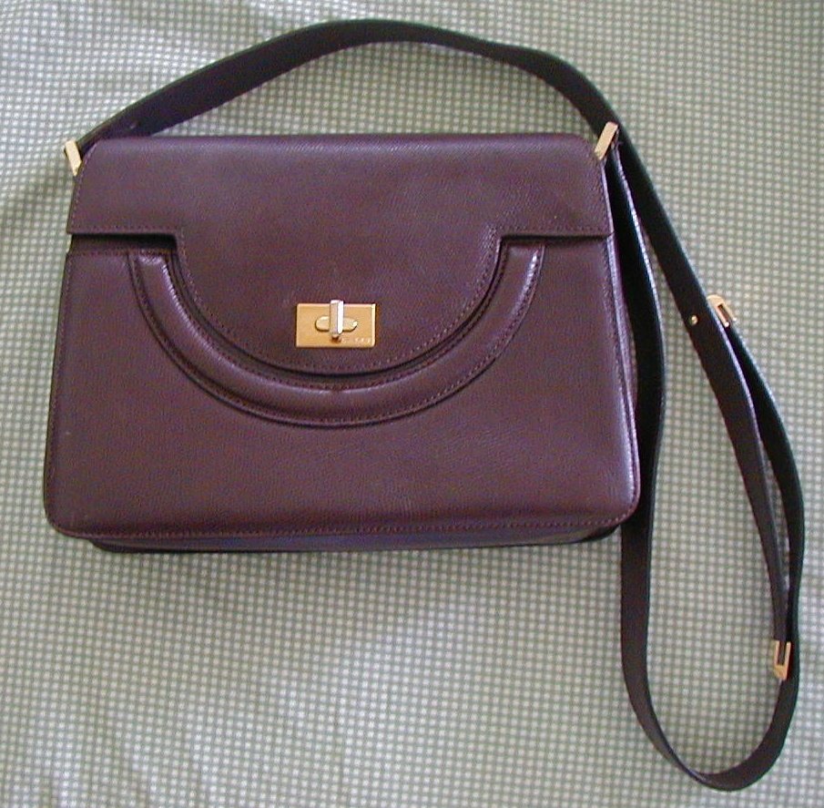 Vintage Bally Leather Bag Dark Brown Trapezoid Hard Purse