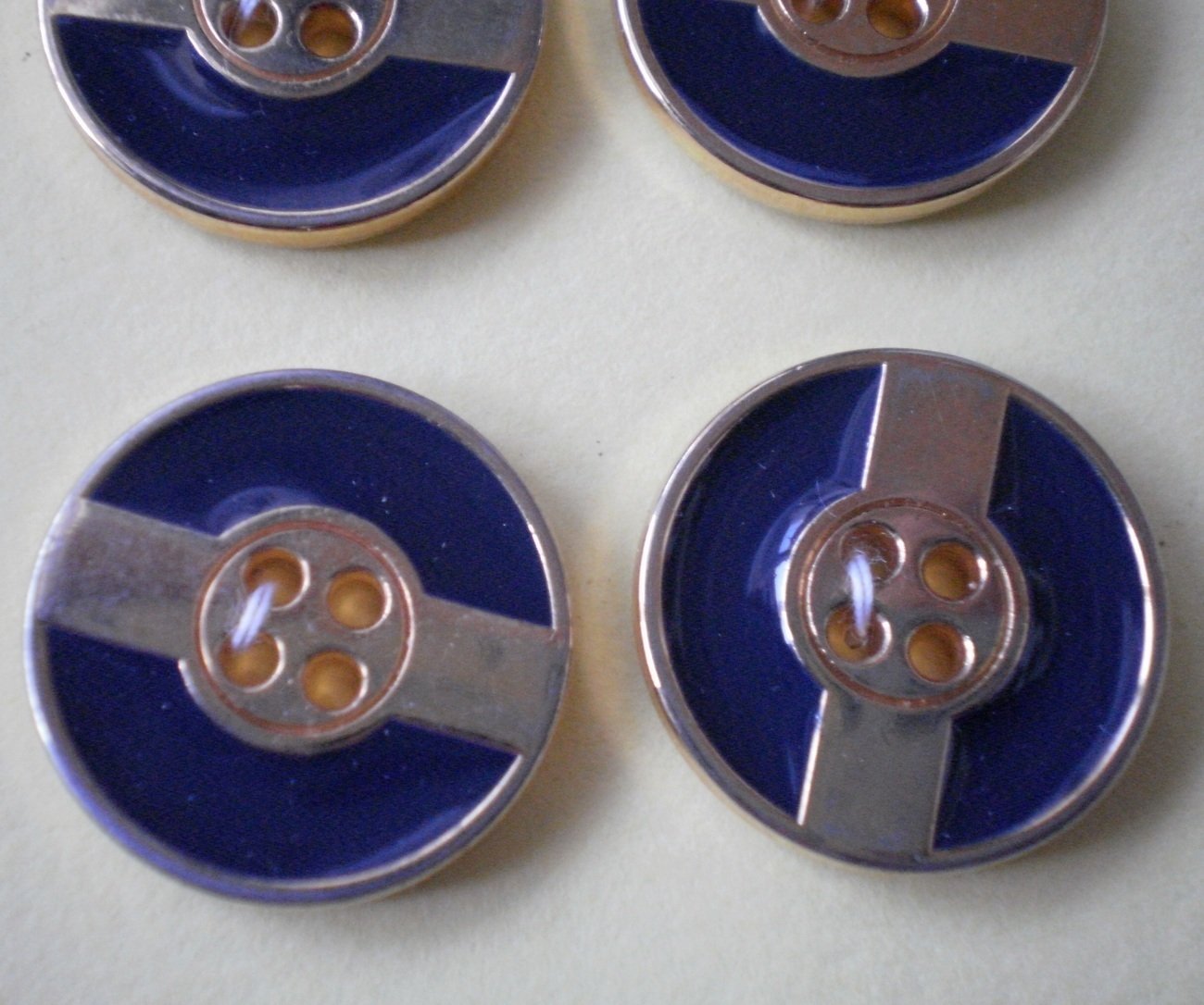 Metal Blue Enamel Gold Buttons Round 4-hole 2cm Lot 10