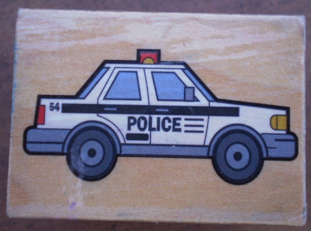 Rubber Stamp Police Car Mounted Wood 5x3.5 Engine