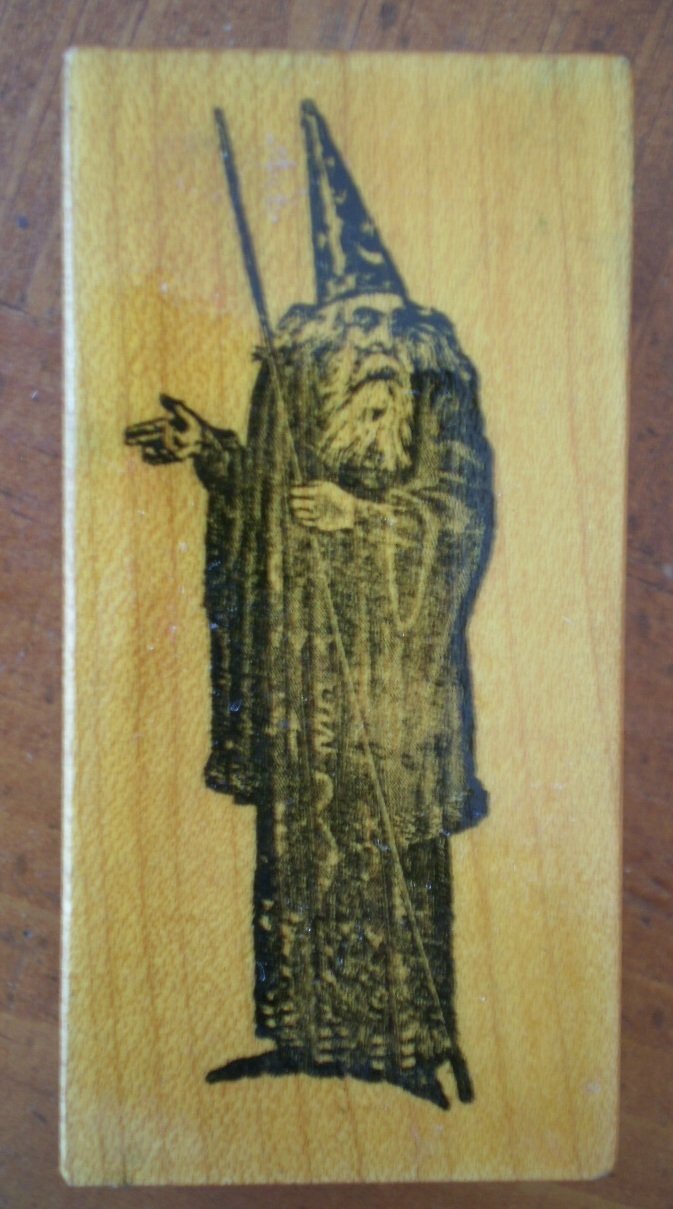 Vintage Wizard Rubber Stamp Standing Sorcerer Warlock Wood Mount Magician