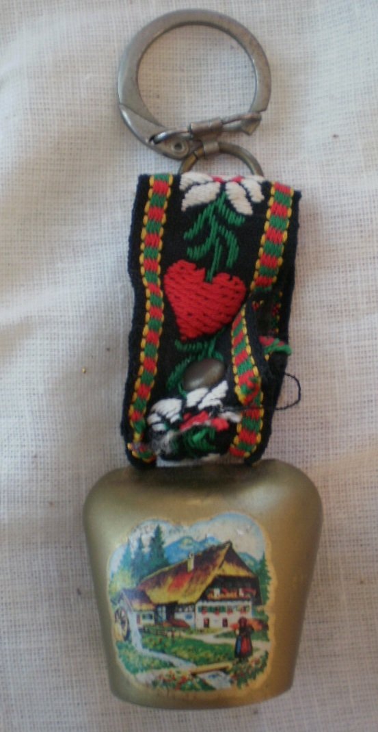 Cow Bell Keychain Key Holder Switzerland Brass Ring Lace