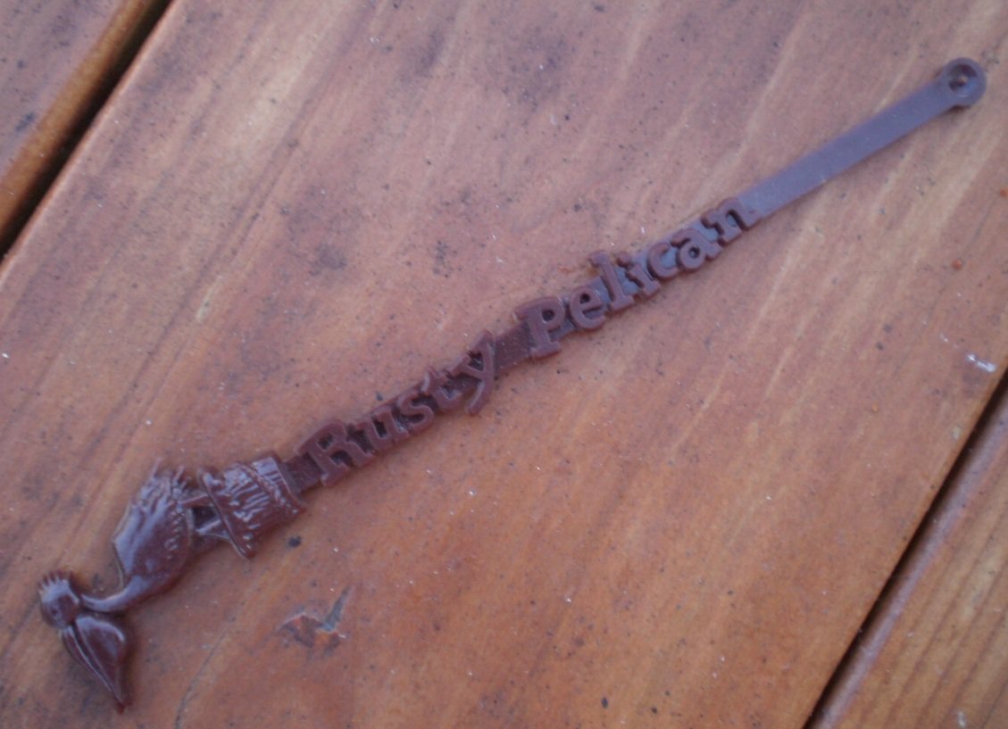 Rusty Pelican Swizzle Stick Stirrer Brown Plastic Restaurant
