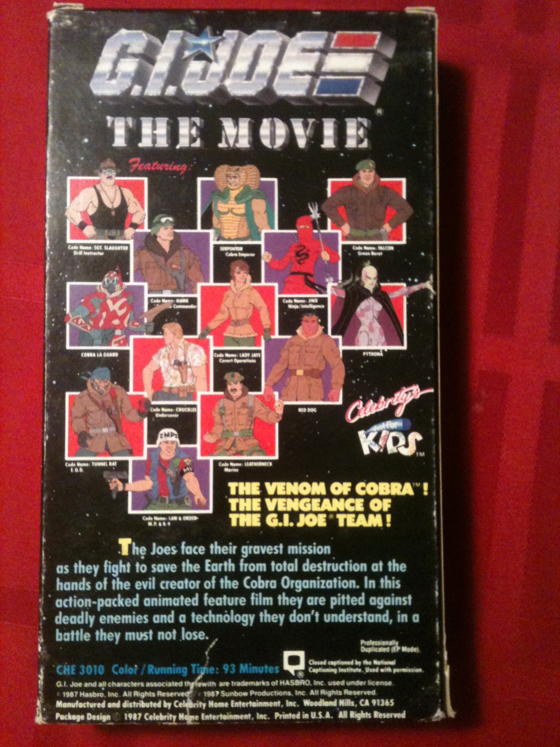 G.I. Joe: The Movie (VHS, 1987) Original Owner. Animated, GI Joe