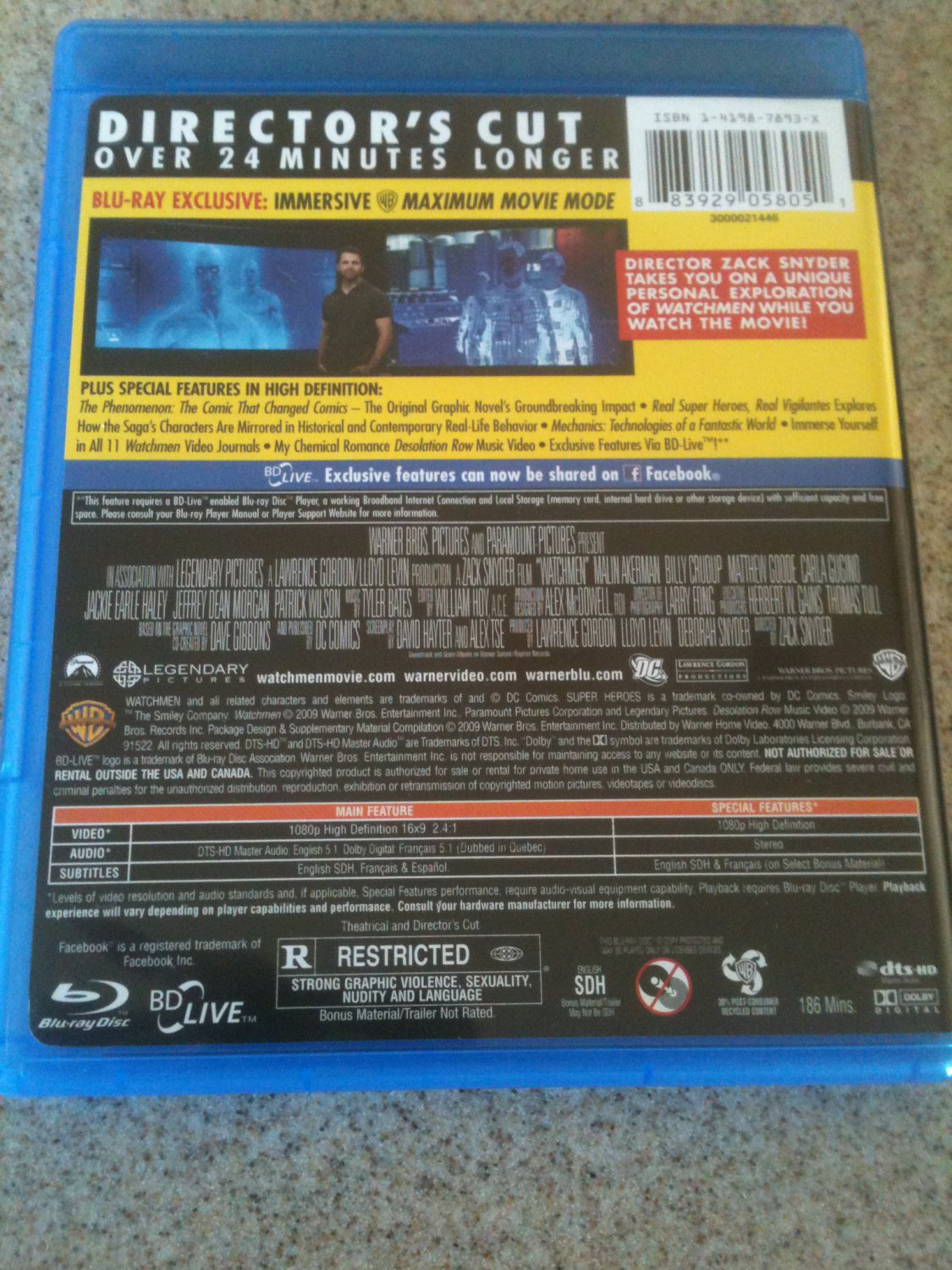 Watchmen (Blu-ray Disc, 2009, Director's Cut) VG
