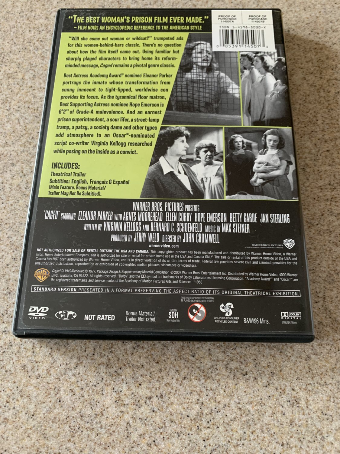 Caged! (DVD, 2007) VG+, 1949, Eleanor Parker, Agnes Moorehead, Women's ...