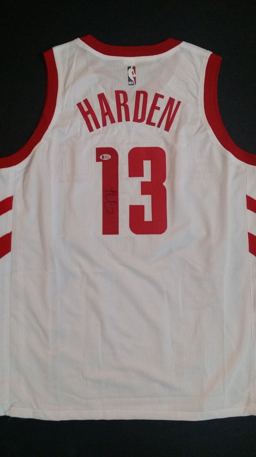 James Harden Autographed Houston Rockets White Red Stripe Custom Jersey ...