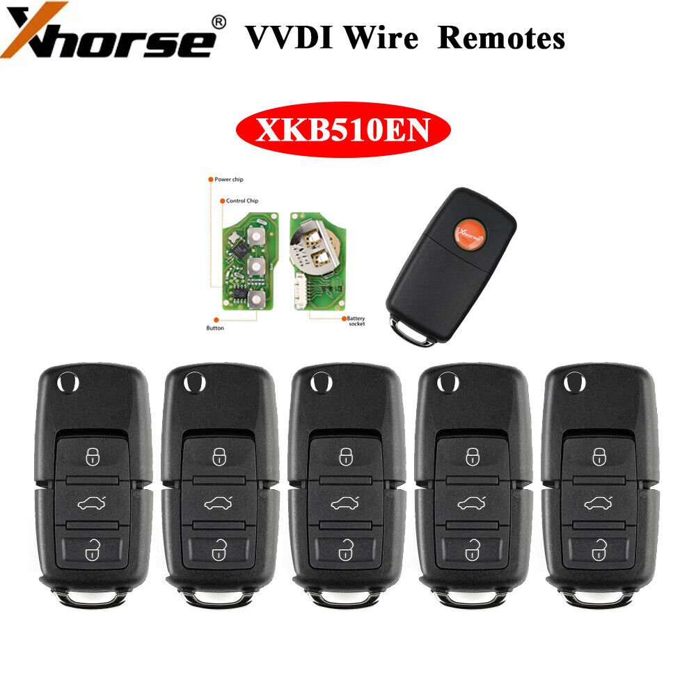 5× Xhorse Universal Wire Flip Remote Key B5 Style Waterproof 3 Buttons ...