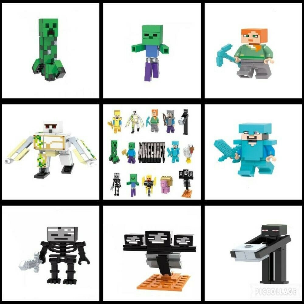 MINECRAFT MINIFIGURES SET OF 15 - GREEN CREEPER ZOMBIE ENDERMAN & MORE ...