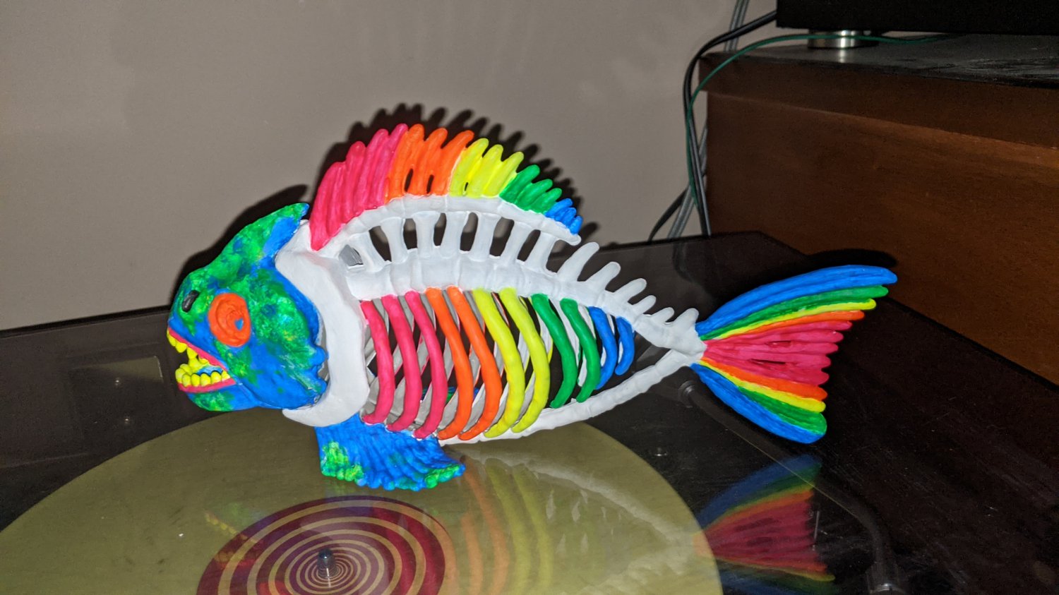 Rainbow Fish - Blacklight Skeleton, hand painted neon