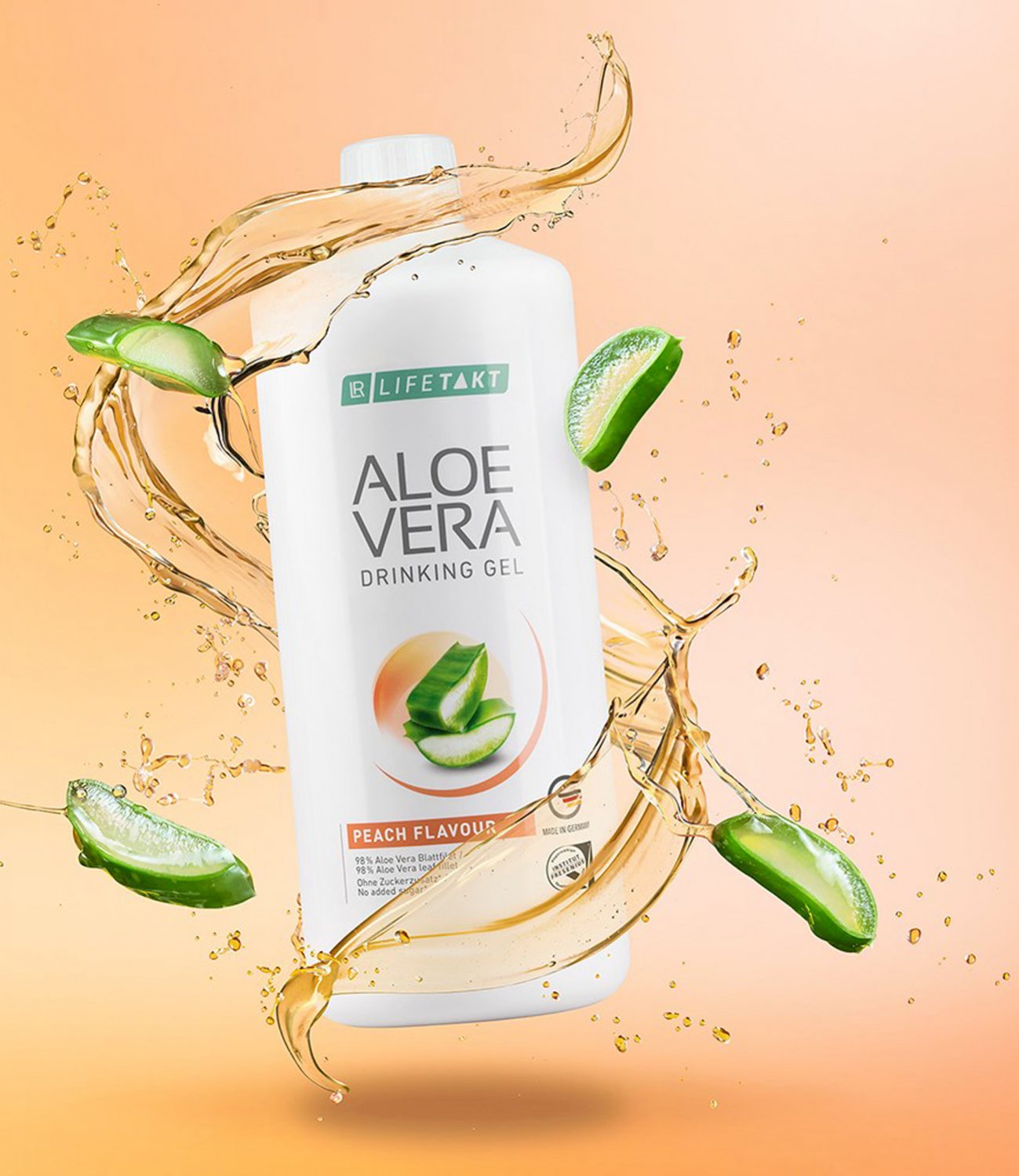 Aloe Vera peach flavor drinking gel 1000 ml Organic Vegan