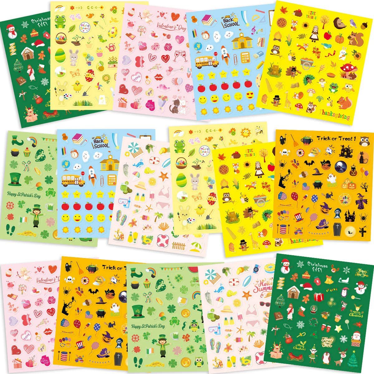 16 Sheets Holiday Stickers 800 Seasons Assortment Stickers for Kids ...