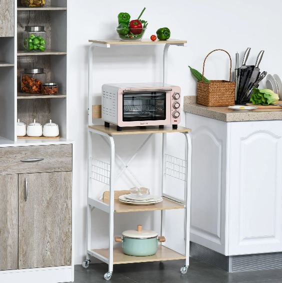 Homcom Rolling Microwave Cart Utility Kitchen 4 Tier Storage Shelf ...