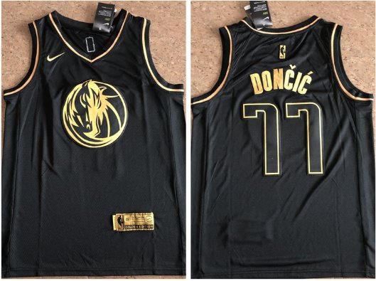 Dallas Mavericks 77 Luka Doncic Jersey Black Golden