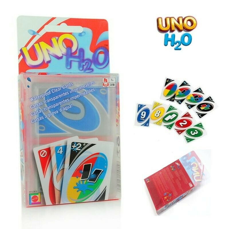 UNO H2O Card Game Waterproof Splash Clear PVC No 1 Family Fun Playing ...