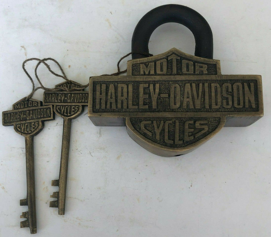 Harley Davidson Padlock Keys Brass Lock Set Lot PATINA METAL