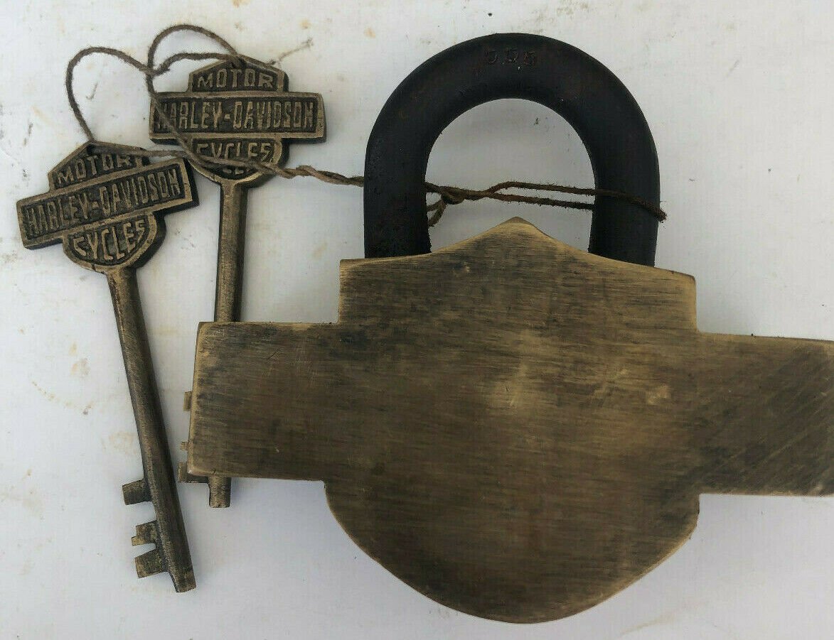 Harley Davidson Padlock Keys Brass Lock Set Lot PATINA METAL