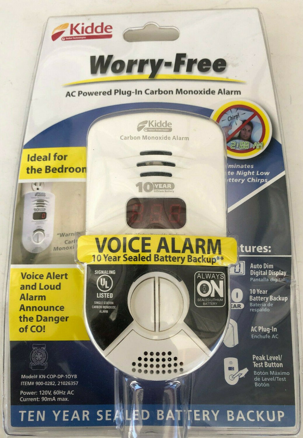 Kidde 10 yr Worry-Free AC Powered Plug-In Carbon Monoxide Alarm Voice ...