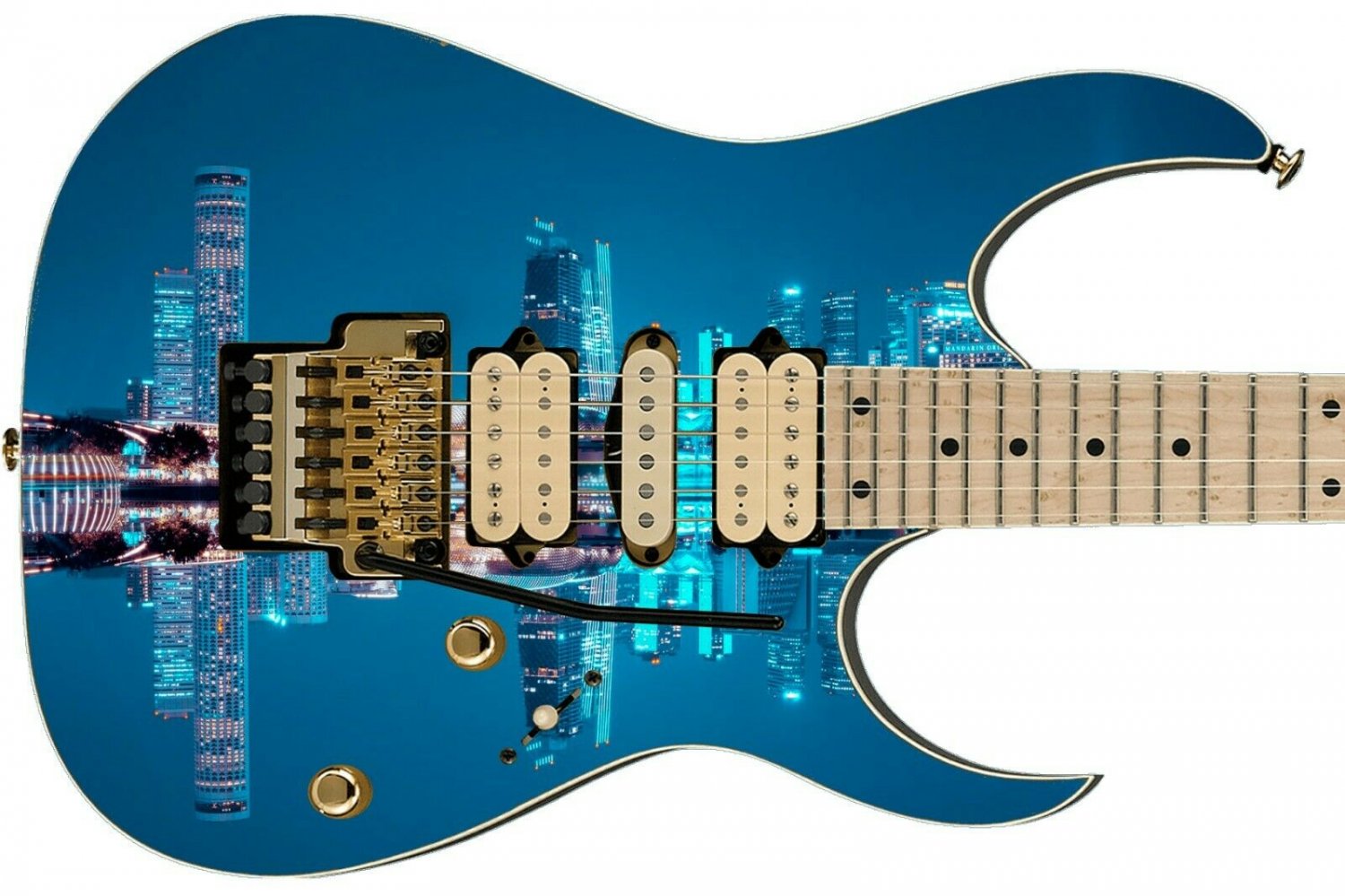 Guitar Skin Cool City Night Water Scape Theme Body Wrap Vinyl Sticker Decal