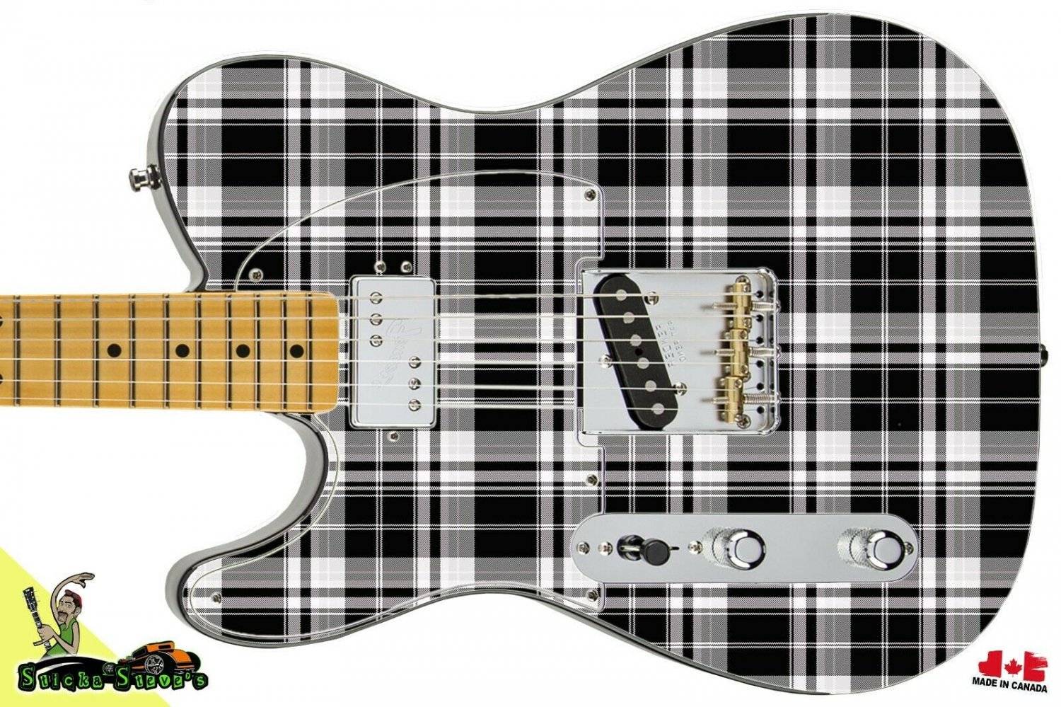 105 Lefty Electric Guitar Skin Plaid Black & White