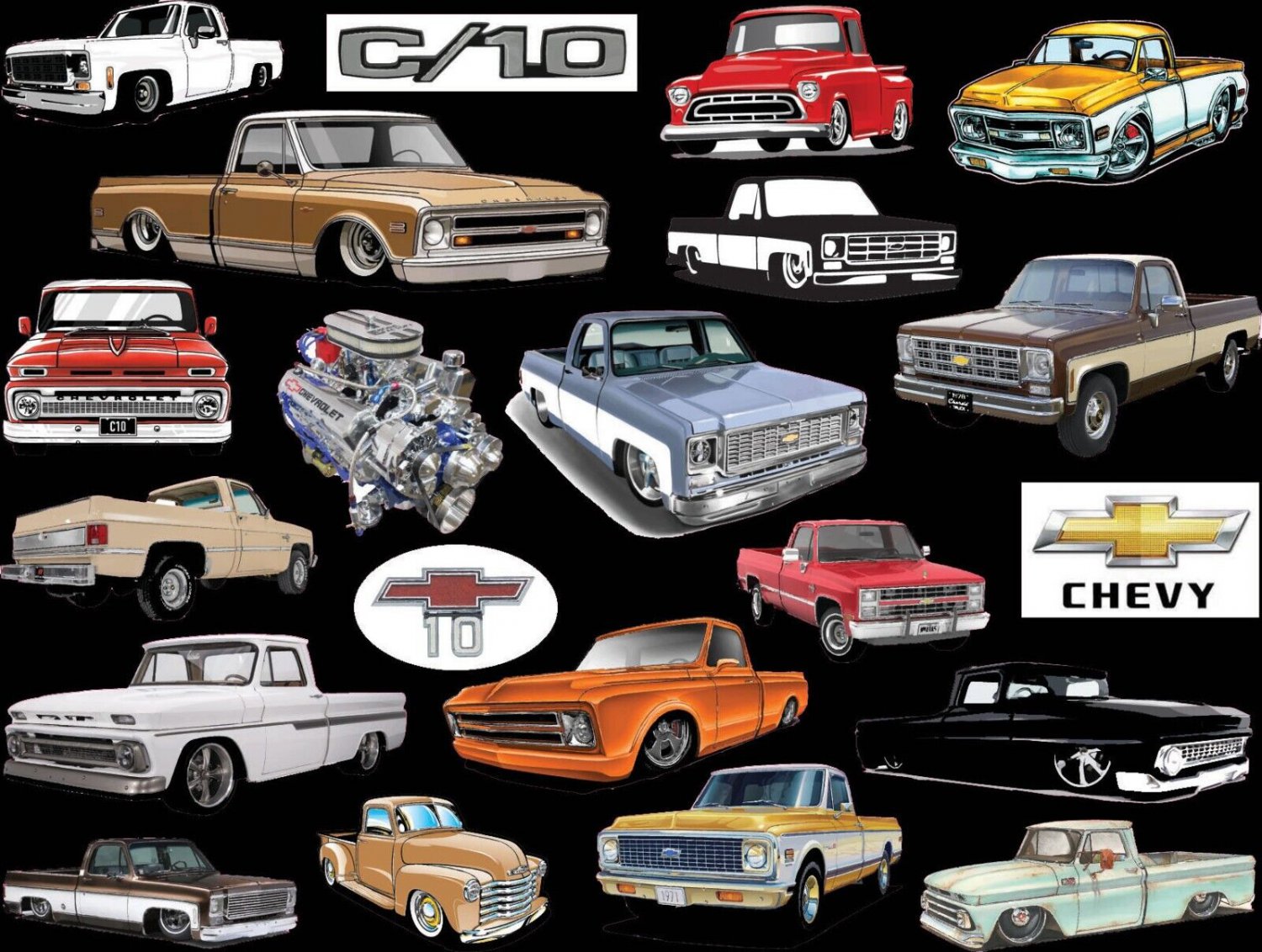 C10 Chevy GMC Vinyl 21 individual Contour Cut 60's 70's Chevrolet ...