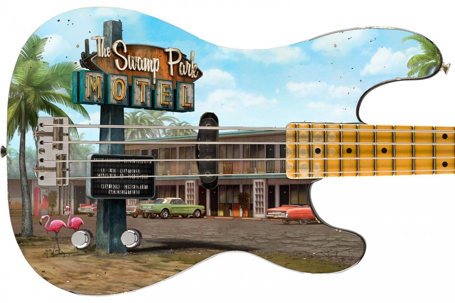 Guitar Skin Axe Wrap Re-skin Bass Reface DIY Seedy Motel 1427