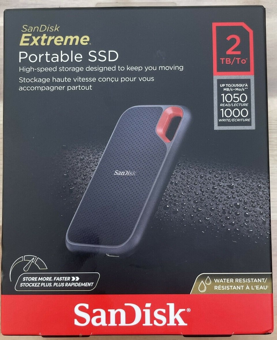 SanDisk 2TB Extreme Portable SSD - Up to 1050MB/s - USB-C, 3.2 Gen 2 - External SDSSDE61-2T00-G25