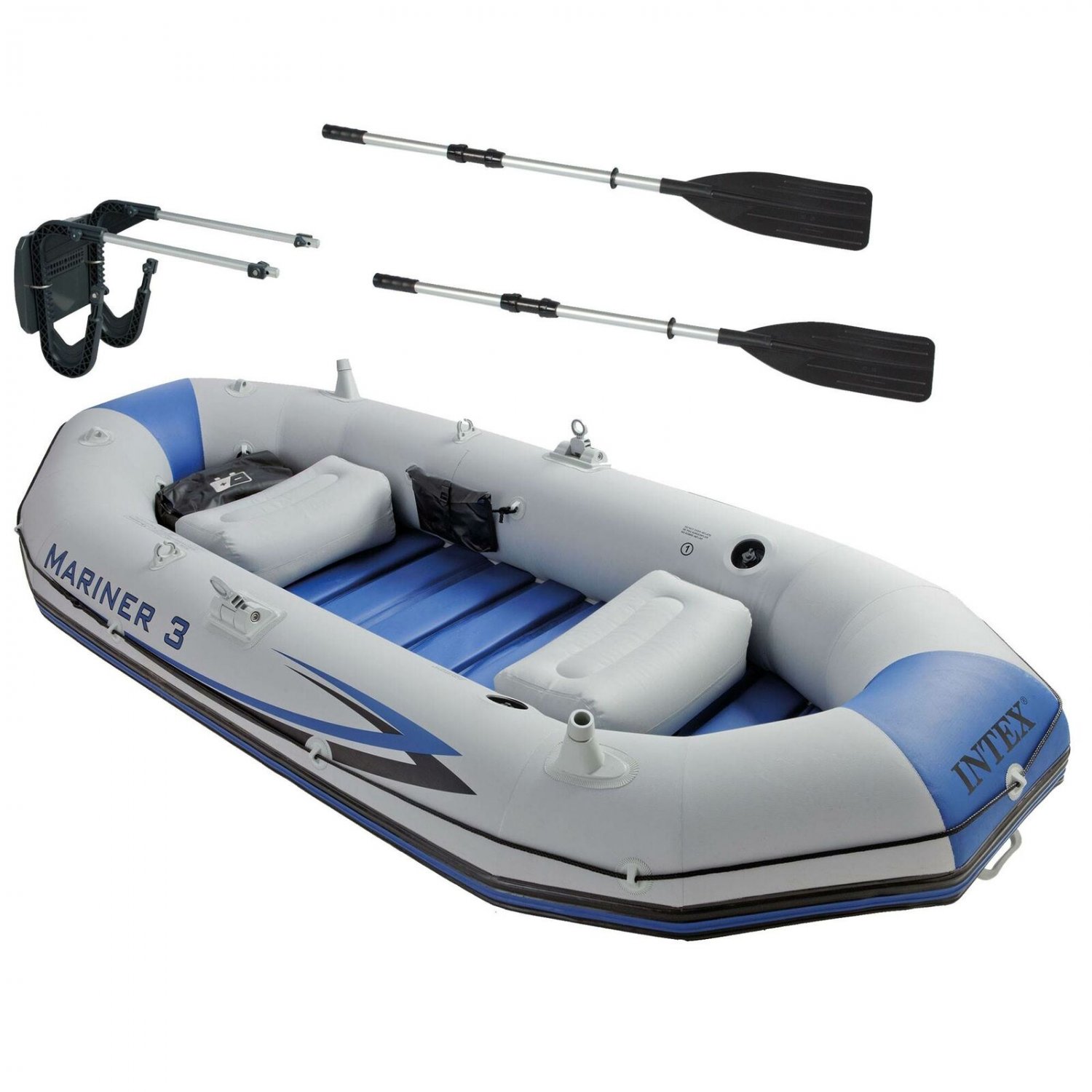 Intex Mariner 3 Person Inflatable Dinghy Boat & Oars Set + Boat Motor ...