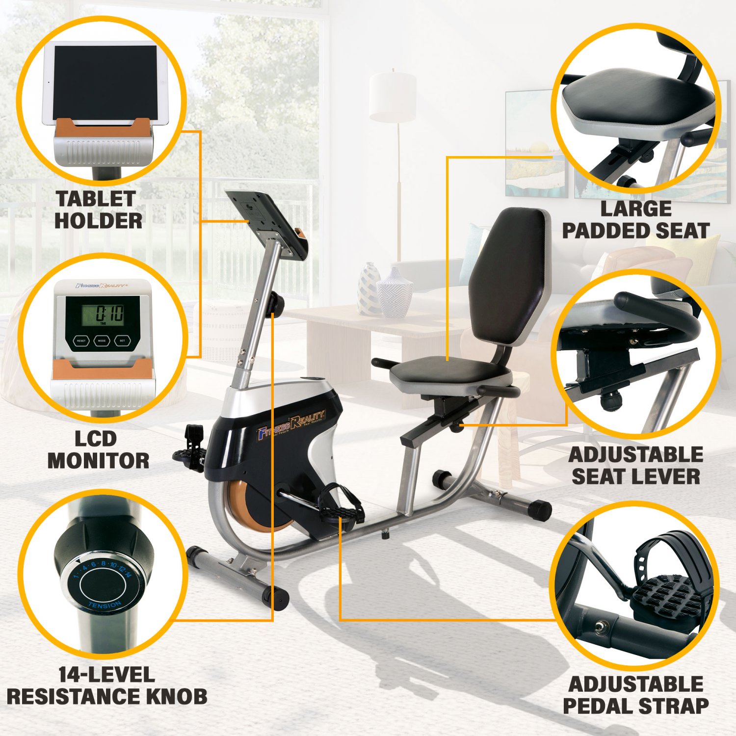 FITNESS REALITY R4000 Magnetic Tension Recumbent Bike with Workout Goal ...