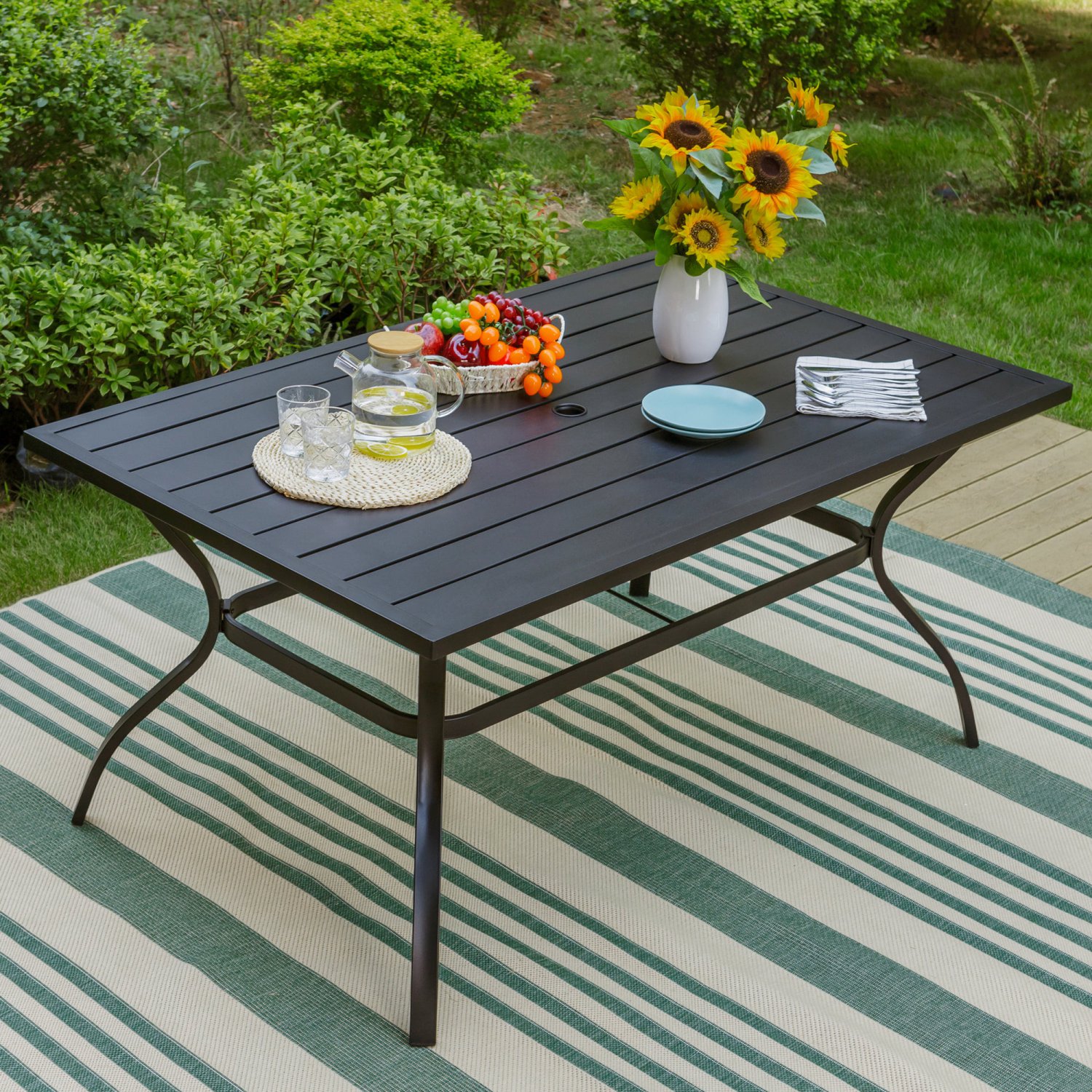 MF 60" x 38" Rectangle Outdoor Dining Table for 6-Person, All Weather ...