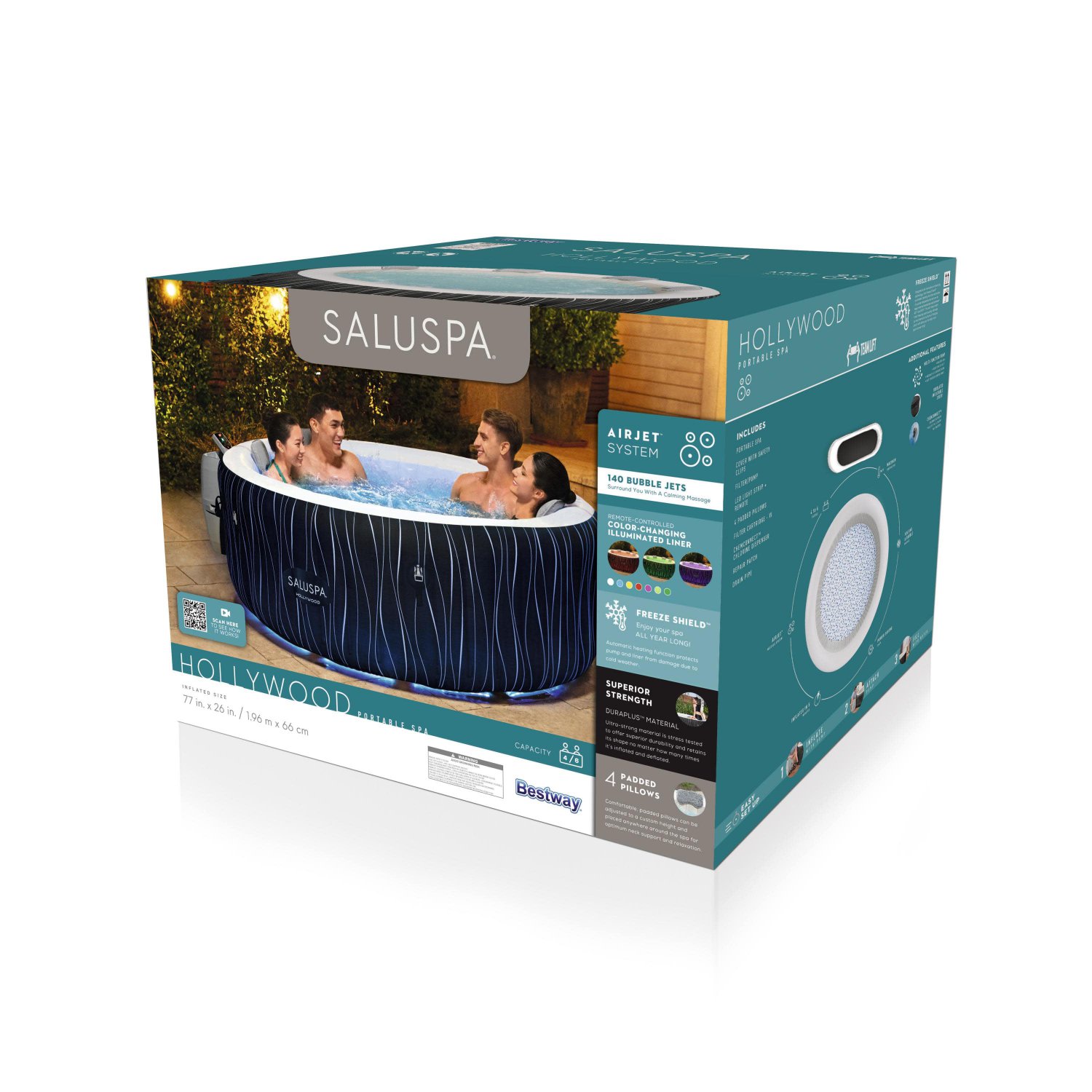 SaluSpa 77" x 26" Hollywood Spa AirJet Spa with LED Light