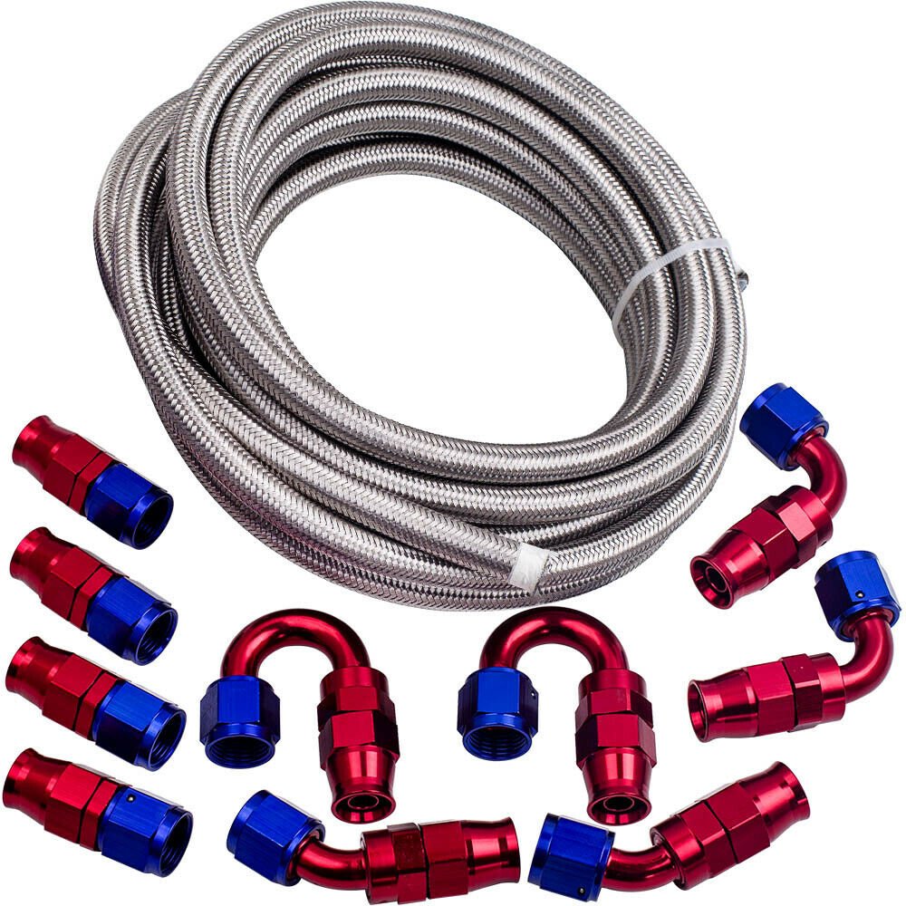 20FT Stainless Steel Braided Fuel Line 8AN Oil/Gas/Fuel Hose + Fitting ...