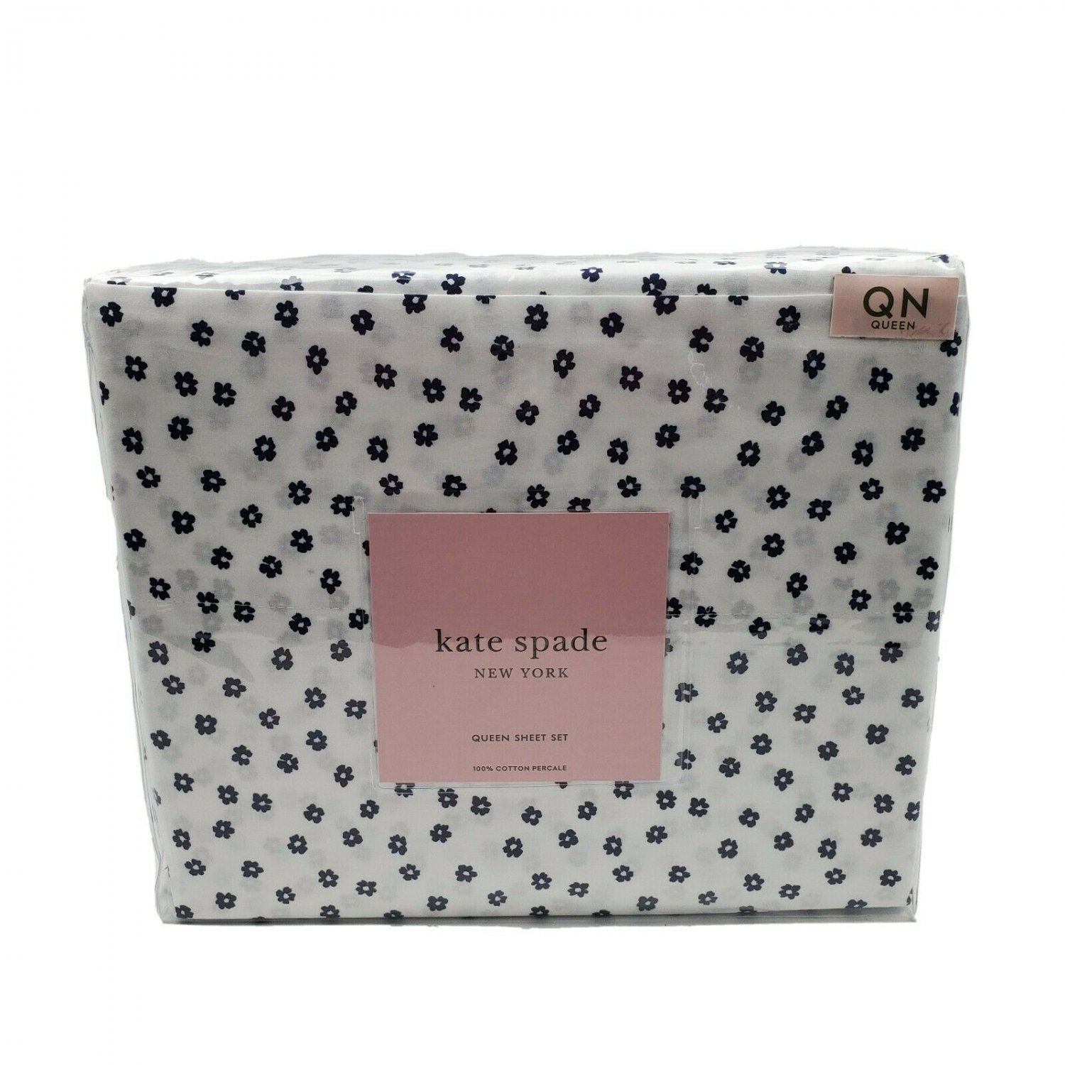 Kate Spade 4 Piece Queen Sheet Set White Mini Navy Flowers 100% Cotton ...